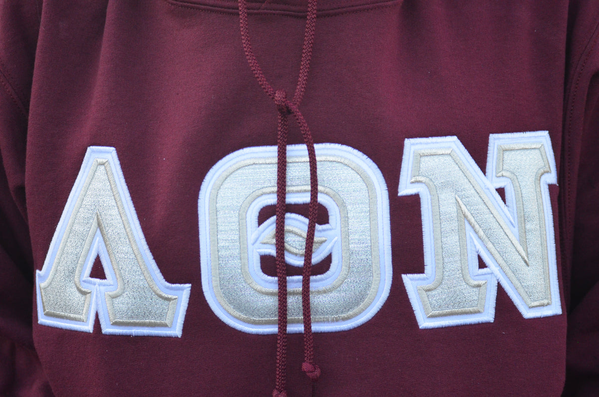 Lambda Theta Nu - Burgundy Hoodie with Silver Letters - Double Stitche – Greek Apparel and Hobbies