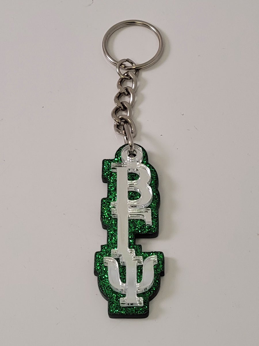 Beta Gamma Psi - Keychain with Mirror Front and Emerald Glitter Backgr ...